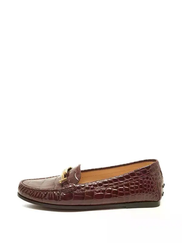 TOD'S Croc-embossed Leather Loafers With Gold-tone Hardware - Brown