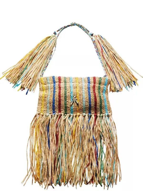 Patrizia Pepe Striped Fringed Shoulder Bag - Neutrals