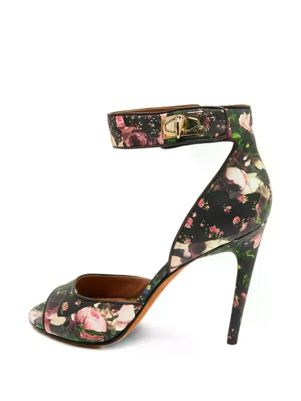 Givenchy Shark Lock Floral Print Leather Sandals