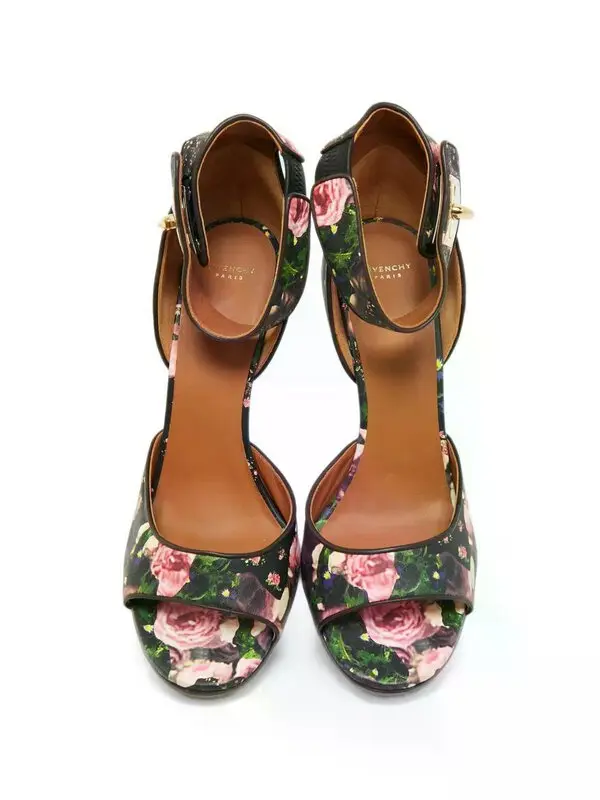 Givenchy Shark Lock Floral Print Leather Sandals