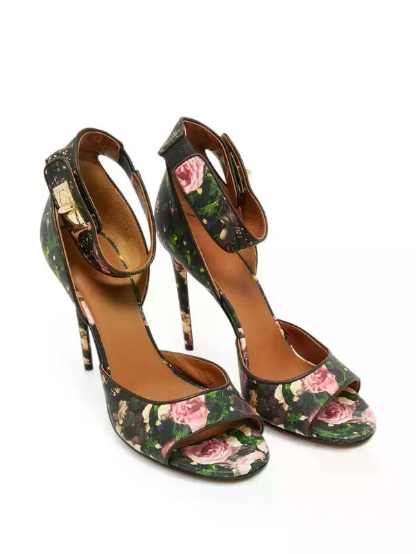 Givenchy Shark Lock Floral Print Leather Sandals