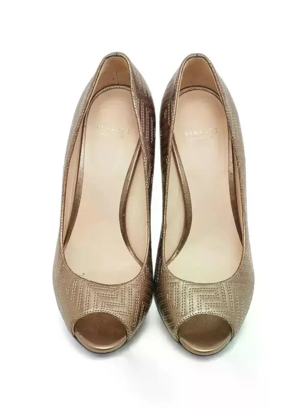 Versace Peep-toe Pumps With -tone Greca-pattern Detailing