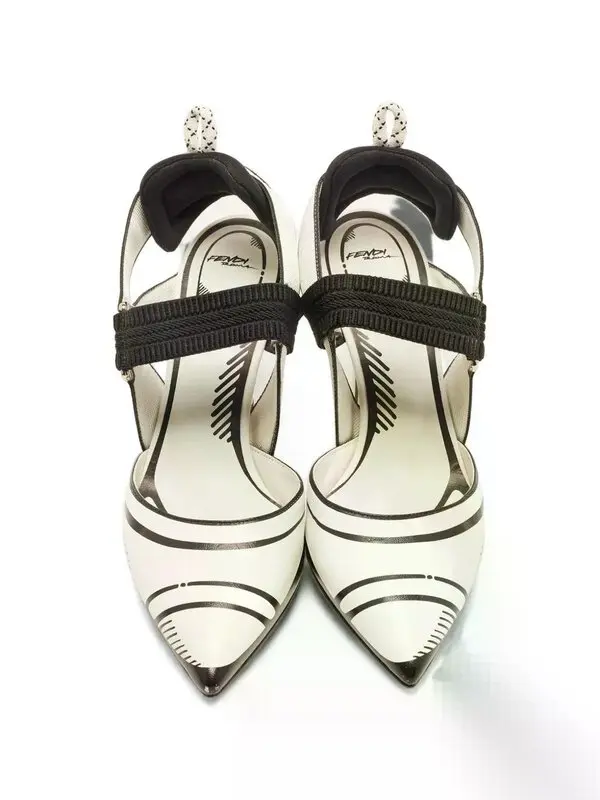 Fendi Colibri Graphic Print Slingback Pumps - White