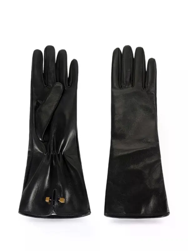 Elisabetta Franchi Nappa Leather Gloves With Golden Metal Piercing Detail - Black