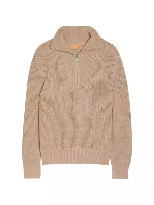 NOW YOU LIVE Beige High Neck Half-zip Sweater