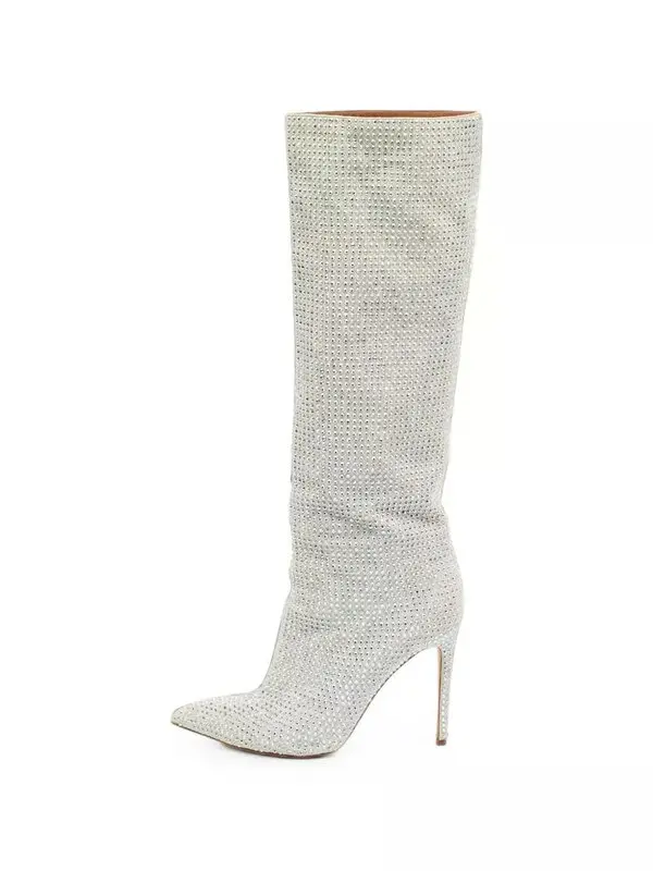 Dolce & Gabbana Crystal-embellished Pointed-toe Boots - Silver