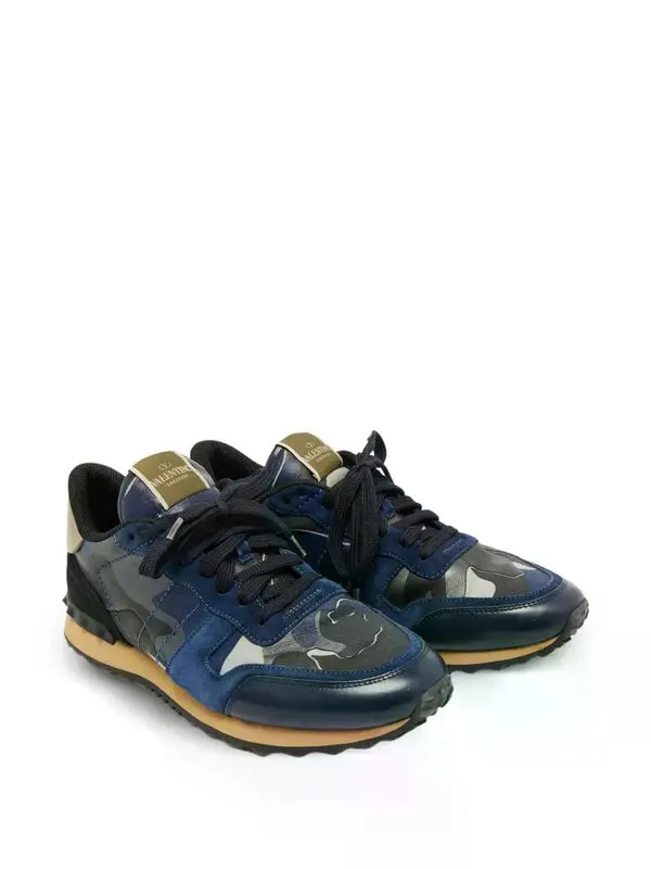 Valentino Garavani Rockrunner Camouflage Leather Sneakers - Blue