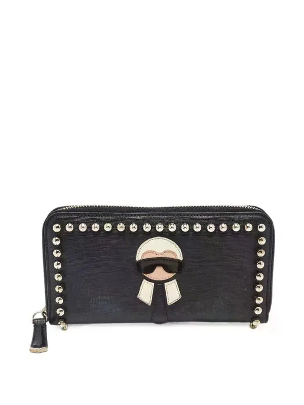 Fendi Karlito Studded Continental Leather Wallet