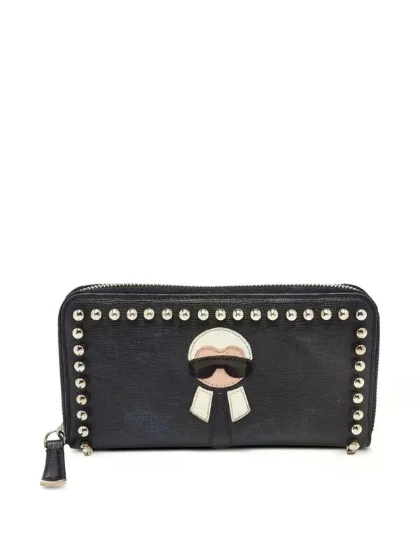 Fendi Karlito Studded Continental Leather Wallet - Black