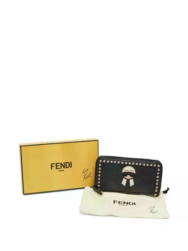 Fendi Karlito Studded Continental Leather Wallet
