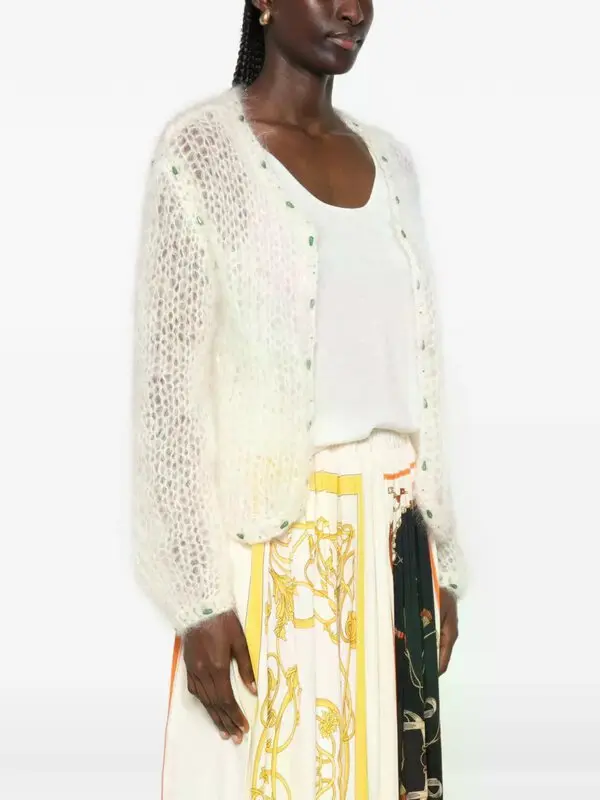 FORTE_FORTE Open-knit Bead-embellished Cardigan