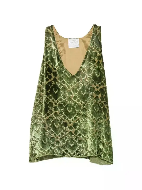 FORTE_FORTE Damask-pattern Velvet Top - Green