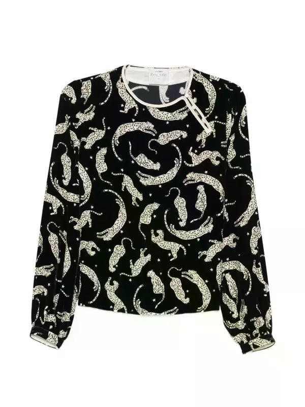 FORTE_FORTE Velvet-effect Leopard Print Long Sleeve Top