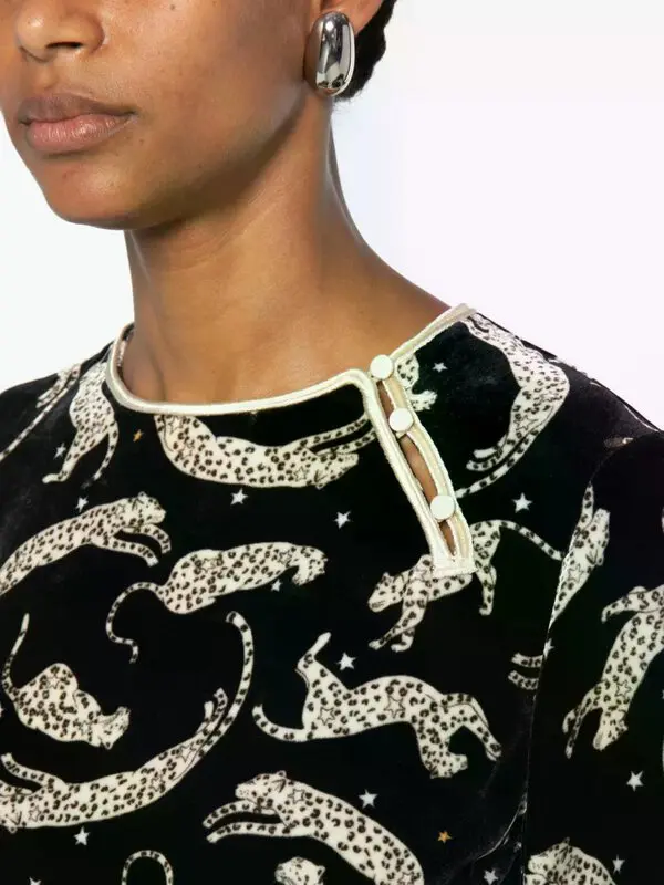 FORTE_FORTE Velvet-effect Leopard Print Long Sleeve Top