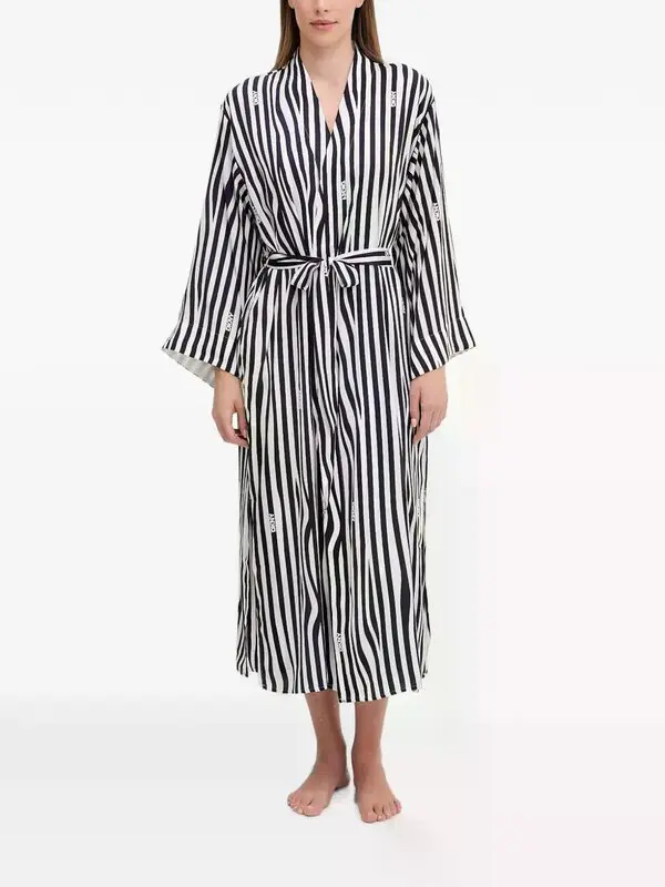 Dkny Striped Logo-print Robe - White