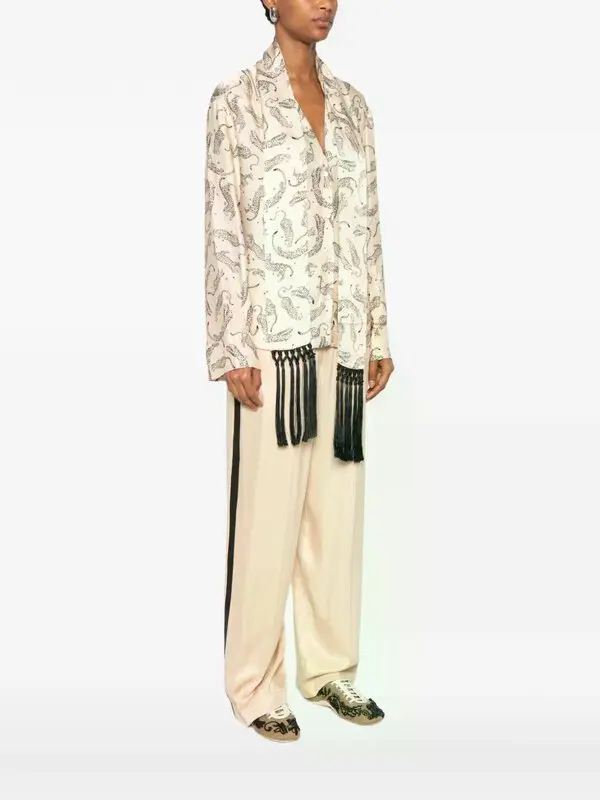 FORTE_FORTE Leopard Print Fringed Scarf Shirt