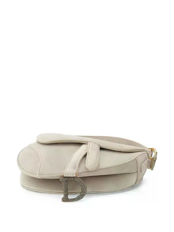 Dior Mini Velvet Crystal Embellished Hardware Saddle Bag Satchel - Grey