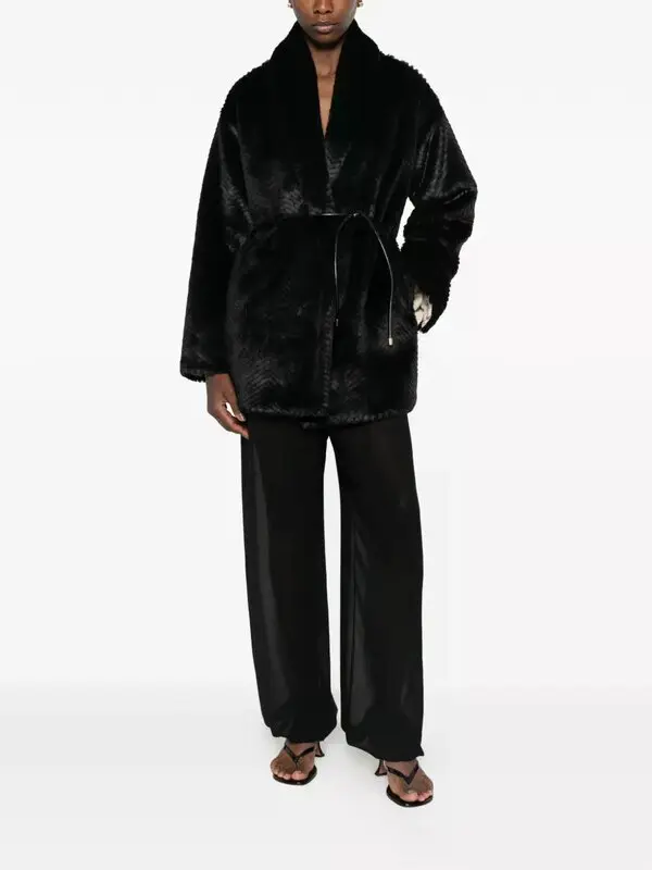 FORTE_FORTE Chevron-patterned Belted Coat