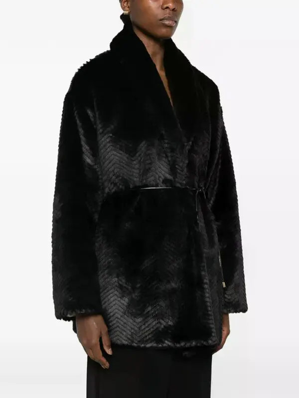 FORTE_FORTE Chevron-patterned Belted Coat