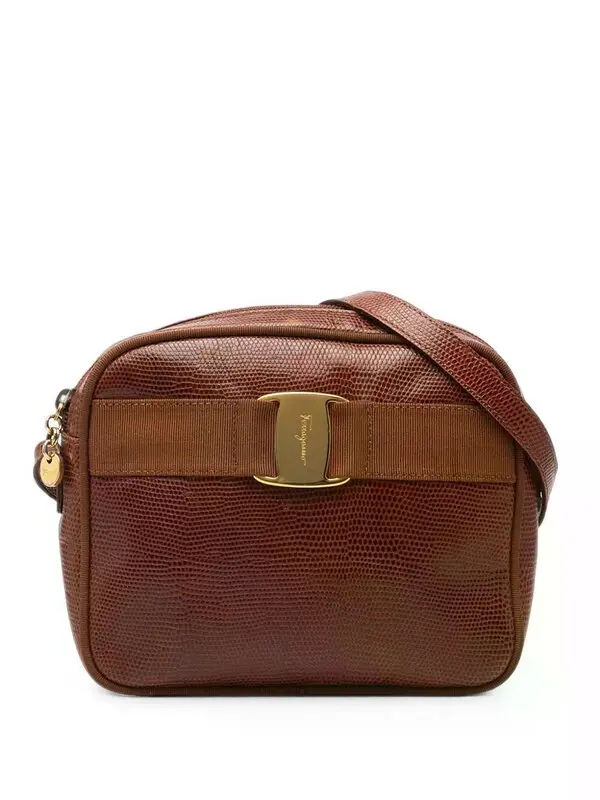 FERRAGAMO Vara Embossed Leather Crossbody Bag - Brown