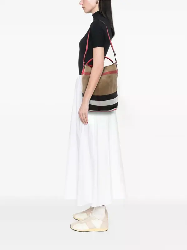 Burberry 2000-2017 Medium Mega Check Canvas Ashby Bucket Bag Satchel