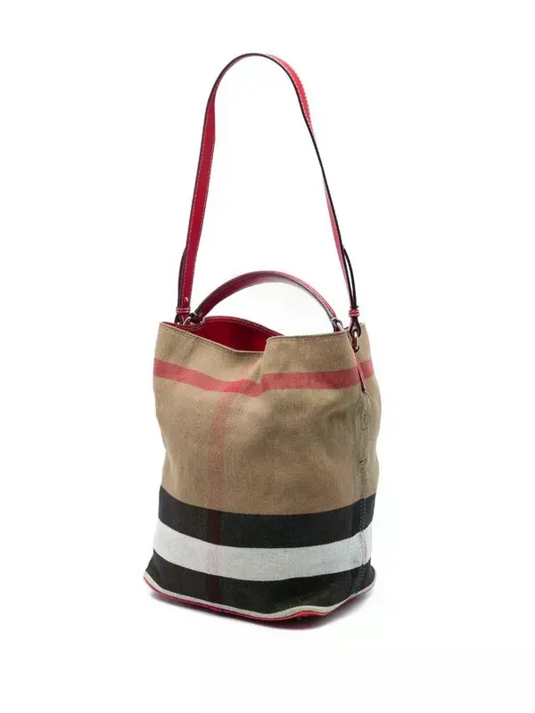 Burberry 2000-2017 Medium Mega Check Canvas Ashby Bucket Bag Satchel