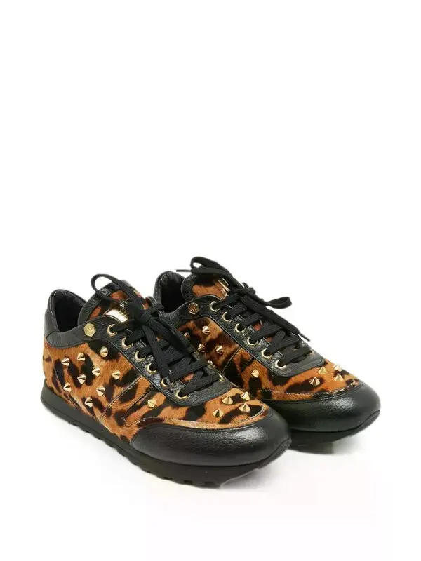 Balenciaga Leopard Print Studded Lace-up Sneakers