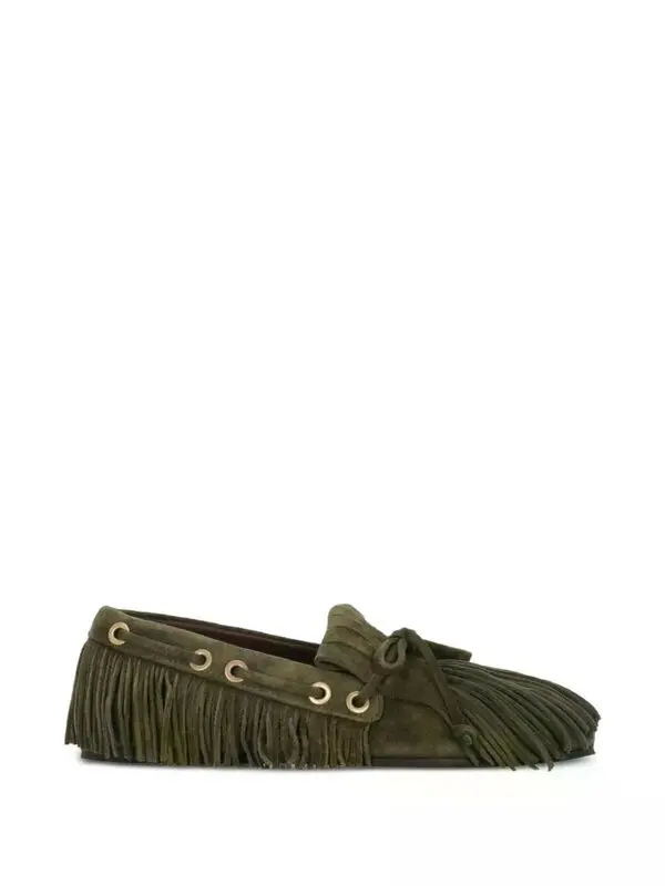 Etro Suede Fringe Loafers With Gold-tone Eyelets - Green