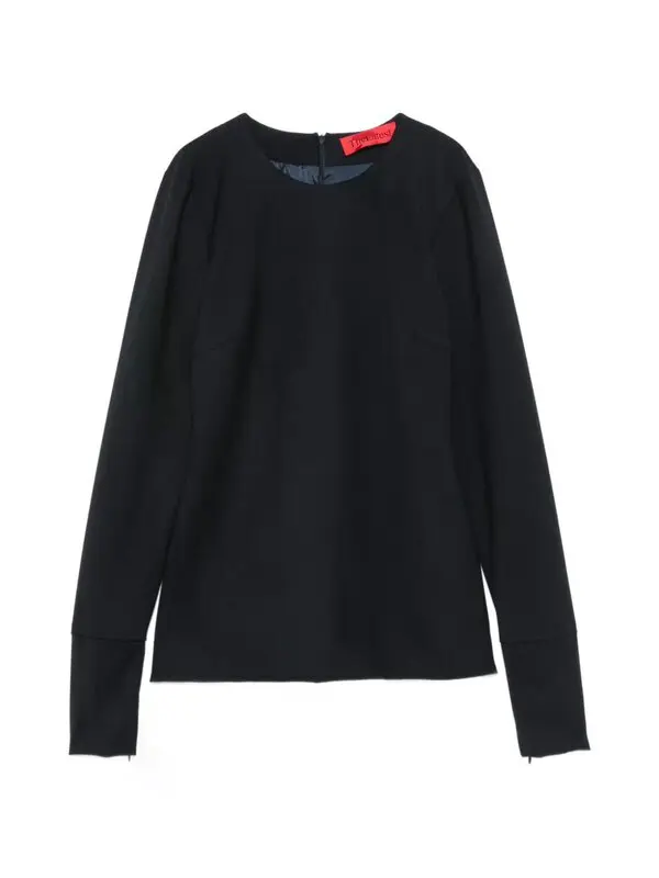 THELATEST Long-sleeve Blouse With Rear Slit - Blue