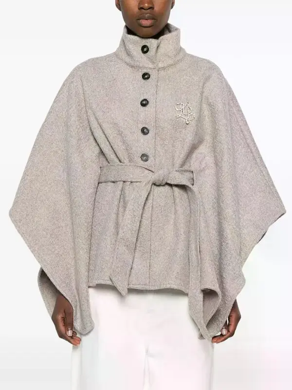 Liu Jo Logo Plaque Buttoned Cape - Grey
