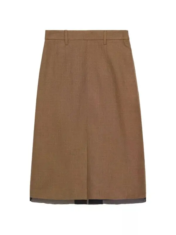 Prada Wool Midi Skirt With Raw-cut Chiffon Hem