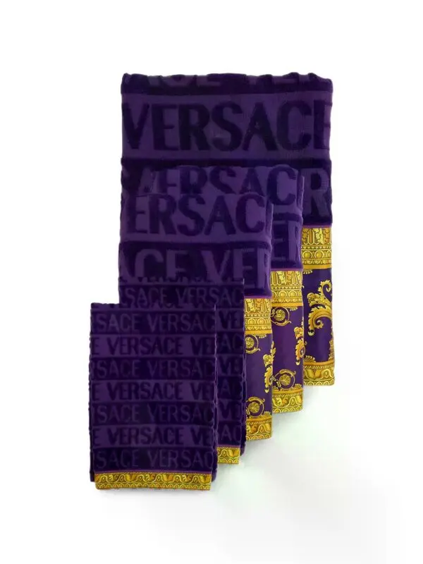 Versace I ♡ Baroque-print Logo-jacquard Towels - Purple