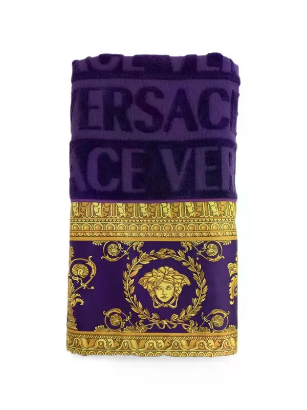 Versace I ♡ Baroque-print Logo-jacquard Towels - Purple