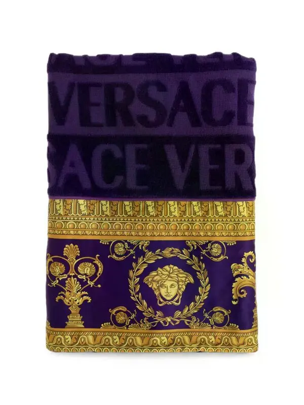 Versace I ♡ Baroque-print Logo-jacquard Towels - Purple