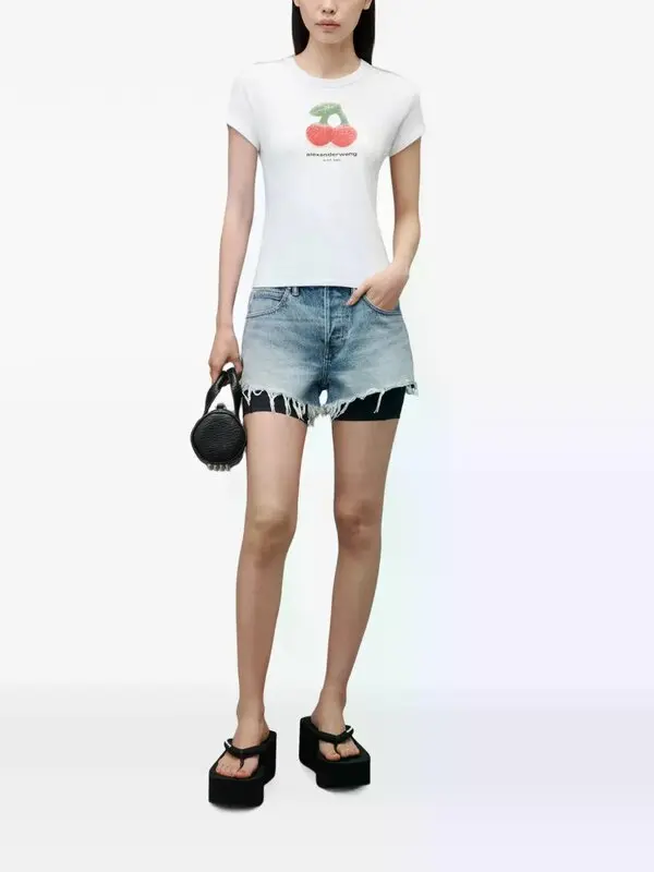 Alexander Wang Fitted Ringer T-shirt W/ Cherry Graphic