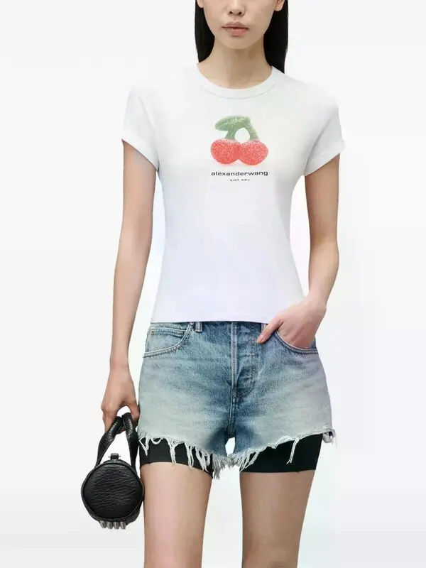 Alexander Wang Fitted Ringer T-shirt W/ Cherry Graphic