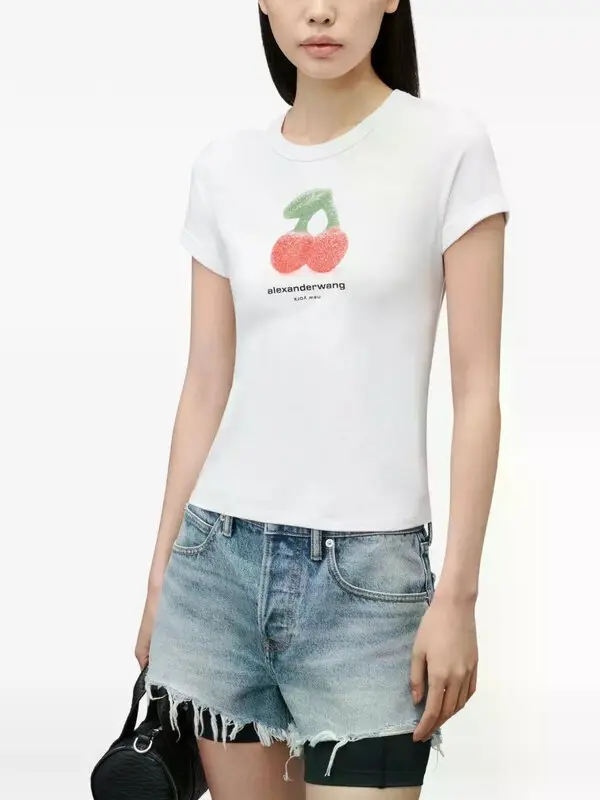 Alexander Wang Fitted Ringer T-shirt W/ Cherry Graphic