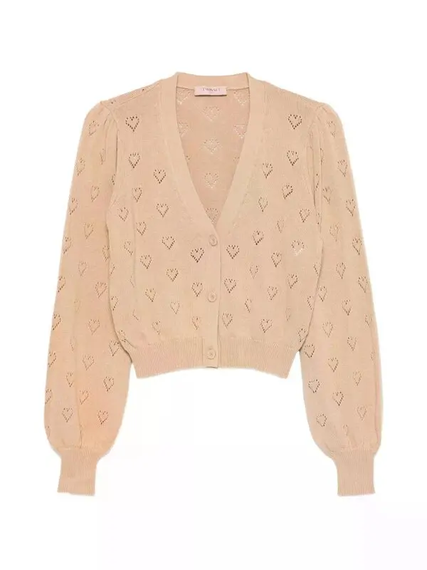 TWINSET Pointelle Knit Heart Motif Cardigan - Neutrals