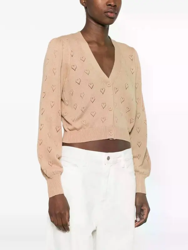 TWINSET Pointelle Knit Heart Motif Cardigan - Neutrals