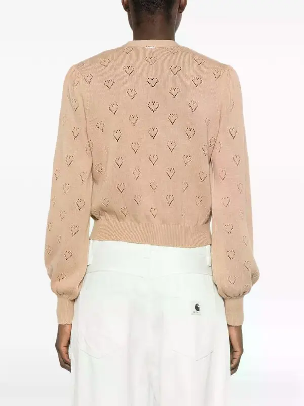 TWINSET Pointelle Knit Heart Motif Cardigan - Neutrals