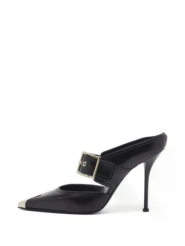Alexander McQueen Punk Buckled Mules With Metal Toe Cap - Black
