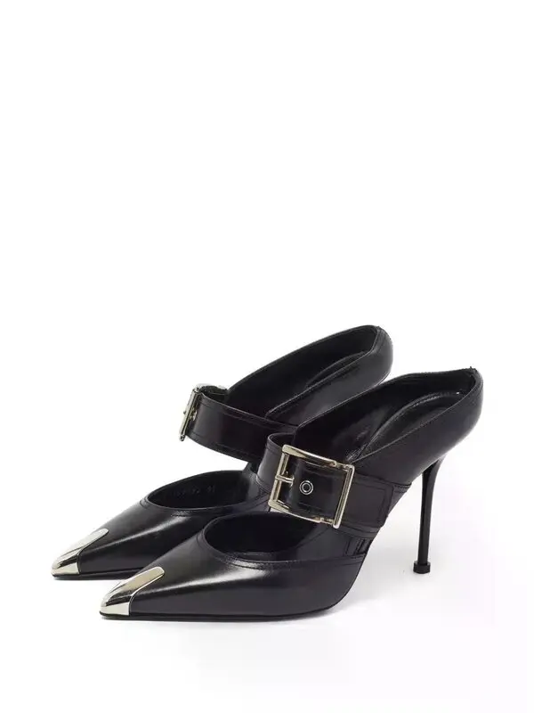 Alexander McQueen Punk Buckled Mules With Metal Toe Cap - Black