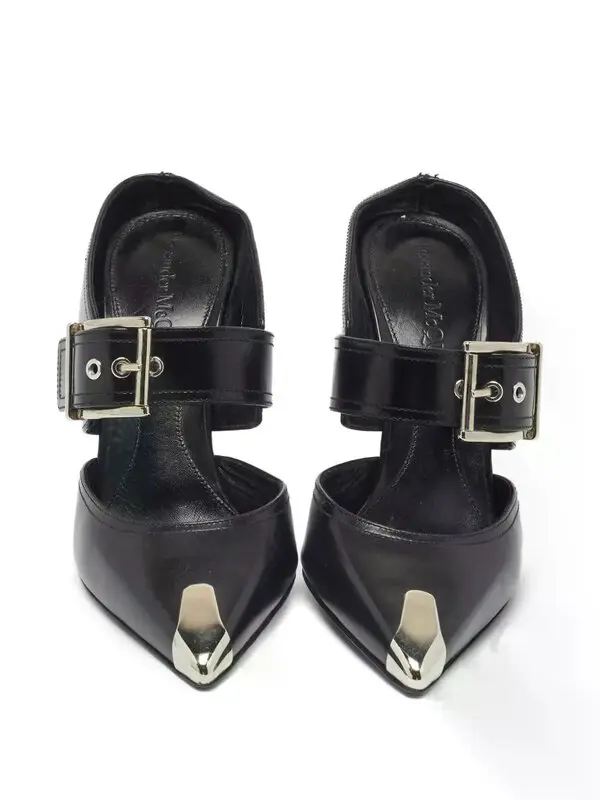 Alexander McQueen Punk Buckled Mules With Metal Toe Cap - Black