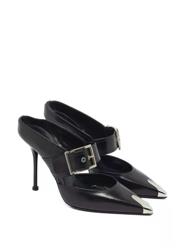 Alexander McQueen Punk Buckled Mules With Metal Toe Cap - Black