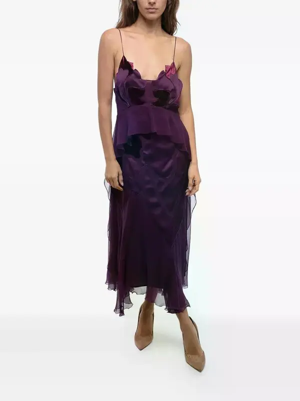 Alberta Ferretti Velvet-applique Ruffled Dress