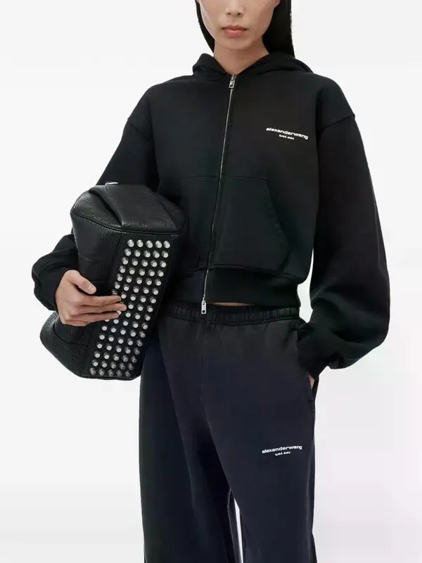 Alexander Wang Logo Print Zip-up Hoodie - Black