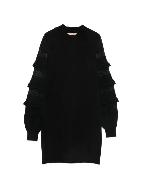 TWINSET Ruffled Sleeve Mini Knitted Dress - Black