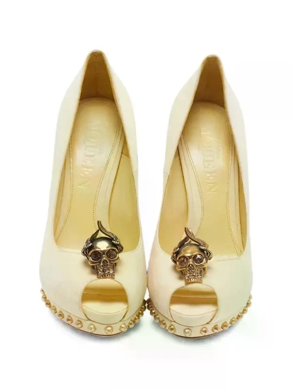 Alexander McQueen Cream Suede Skull Platform Pumps