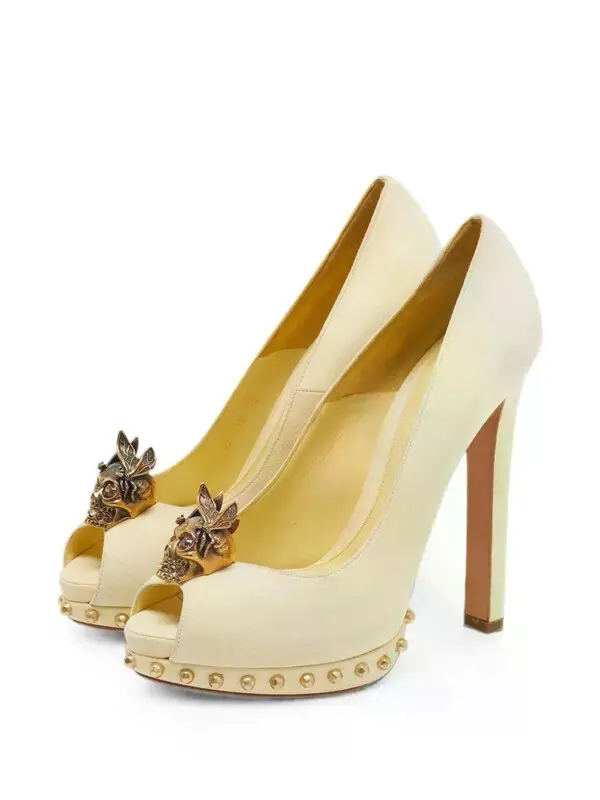 Alexander McQueen Cream Suede Skull Platform Pumps