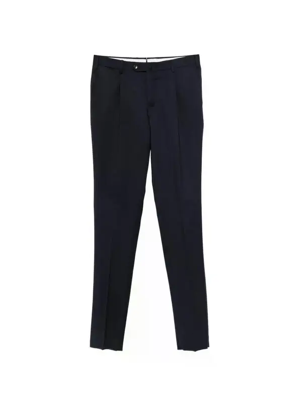 PT TORINO Navy Herringbone Pleated Trousers